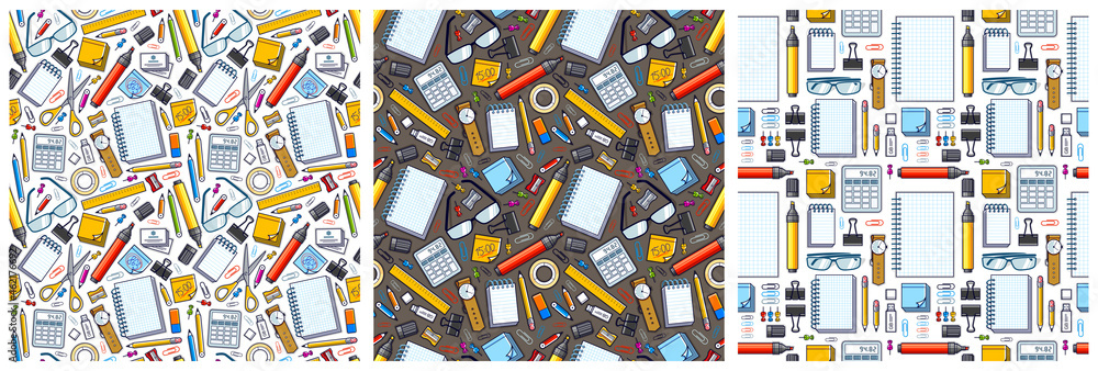 Work office desk top view with a lot of different stationery elements ...