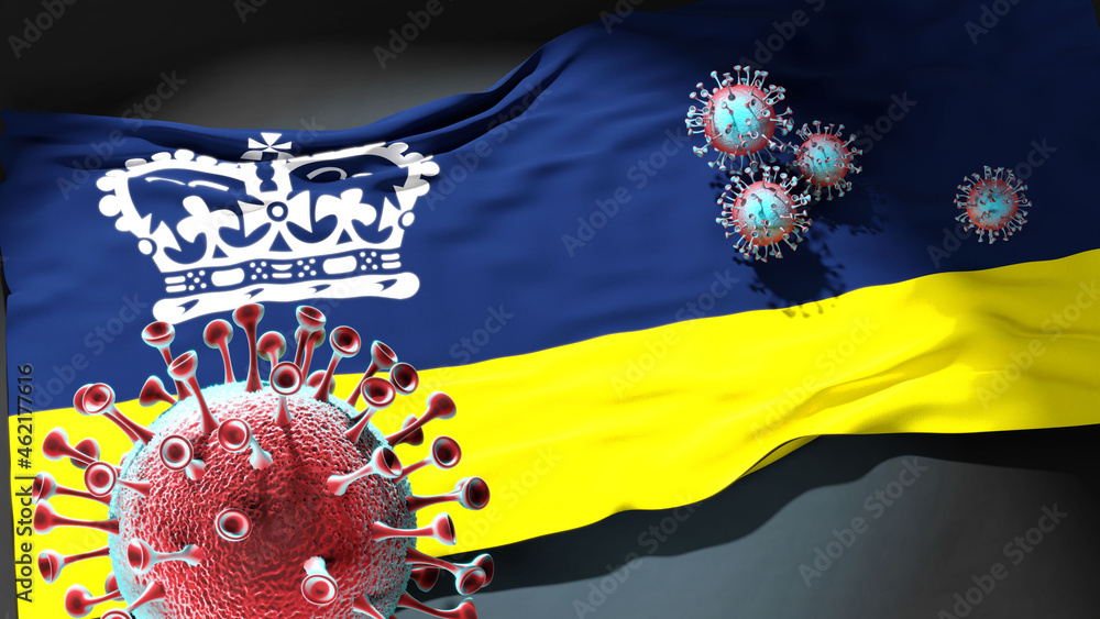 Covid in Regina - coronavirus attacking a city flag of Regina as a ...