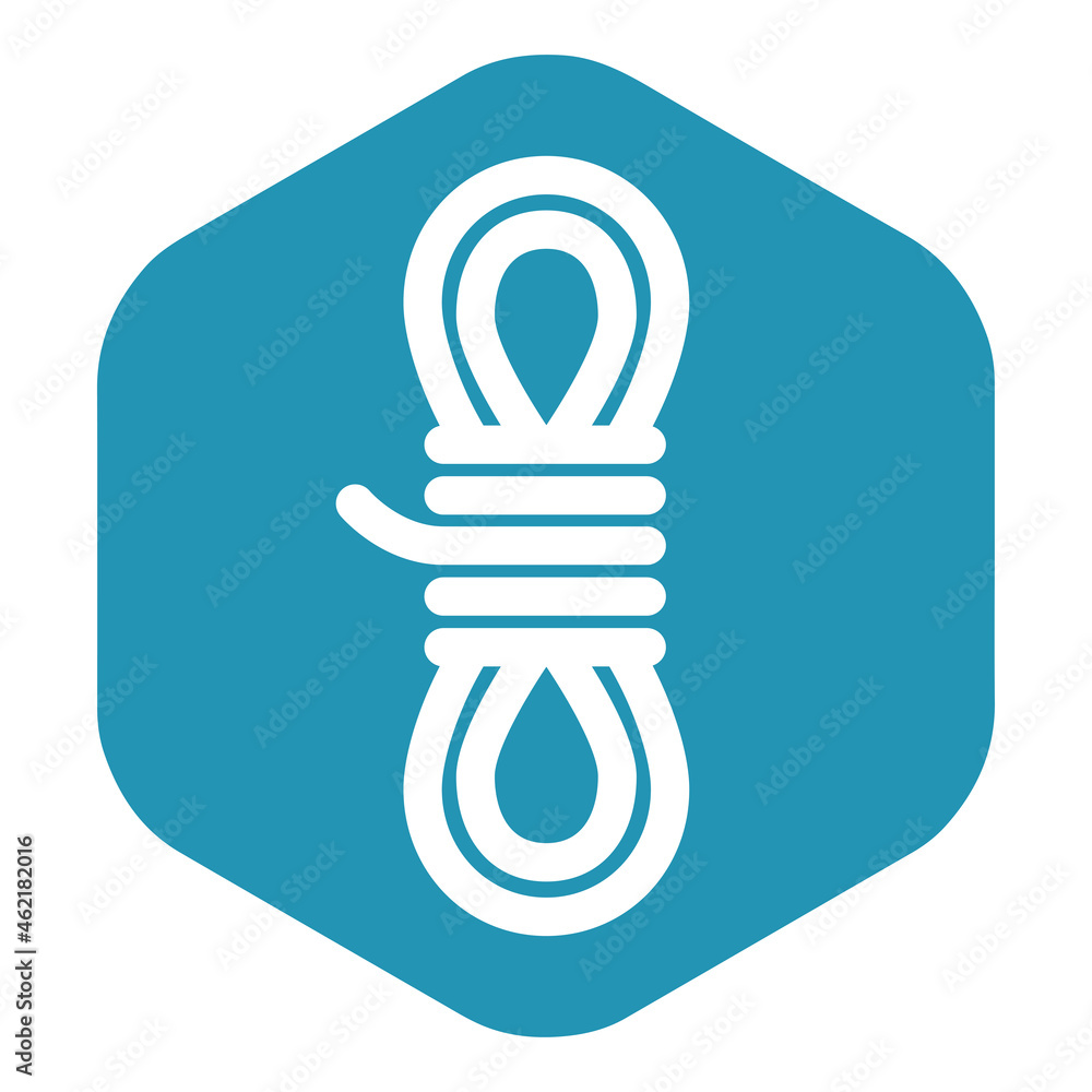 Rope icon. A white silhouette of a bundle of rope or twine on a blue ...