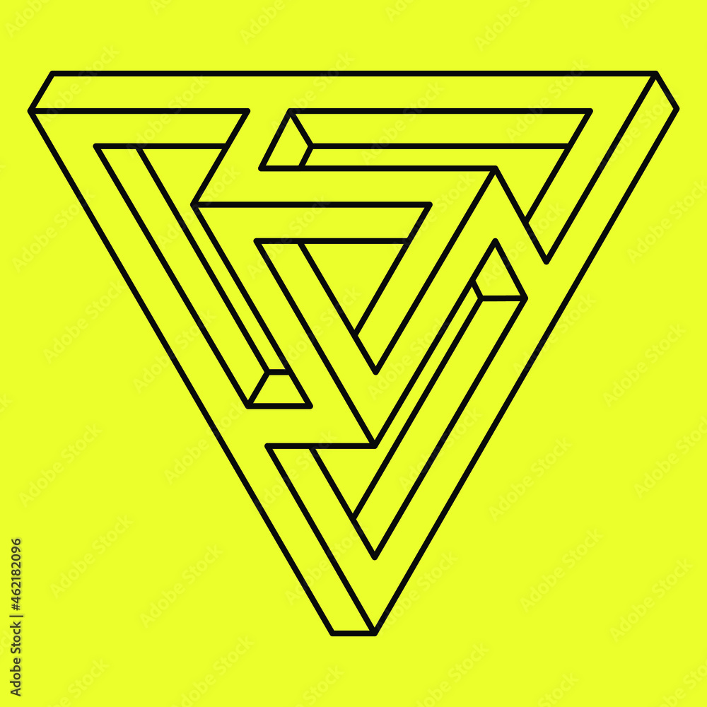 Impossible triangle. Line design shape. Isolated on a yellow background ...
