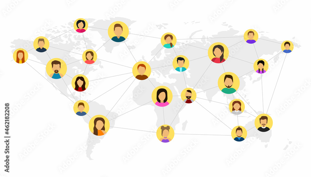 Vektorová grafika „Community network around the world. Social networks ...