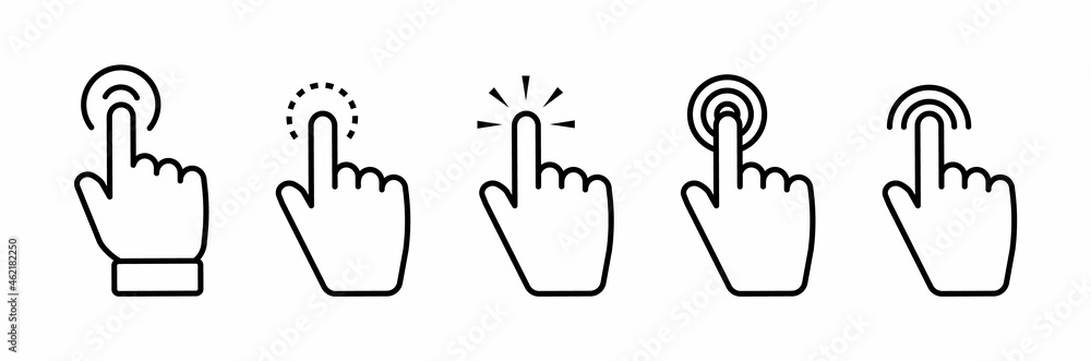 Set of Hand pointer symbol in thin line style. Computer mouse click ...