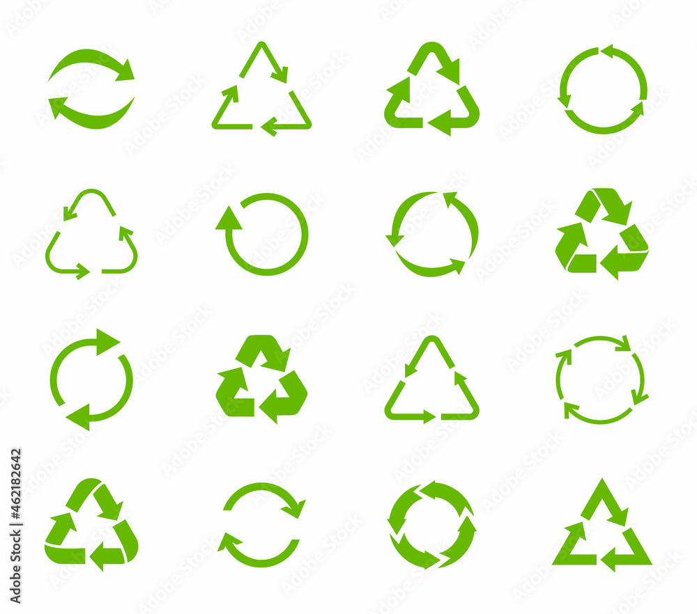 Recycle icons set. Recycling and rotation arrow symbols. Reuse signs ...