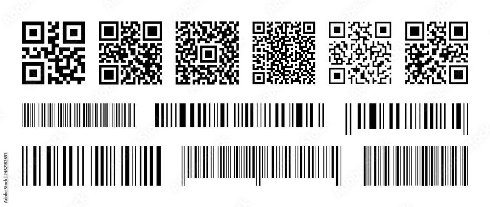 Set of barcodes and QR codes. Code information. Industrial barcodes ...