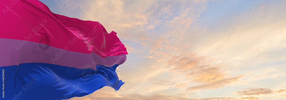 Bisexual Pride Flag Waving In The Wind At Cloudy Sky Freedom And Love