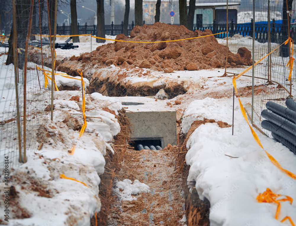 Ground work, trench for city communication, fiber optical cables ...