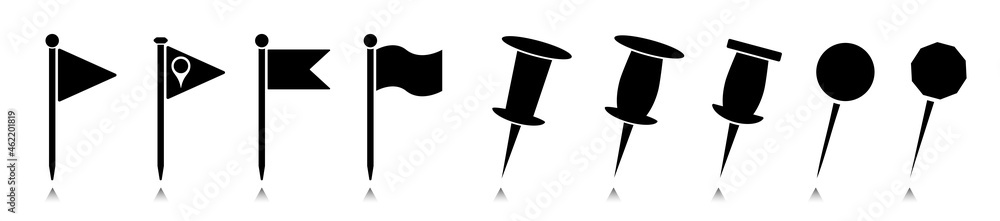 Black location pin and flag marker set. Gps map markers vector ...