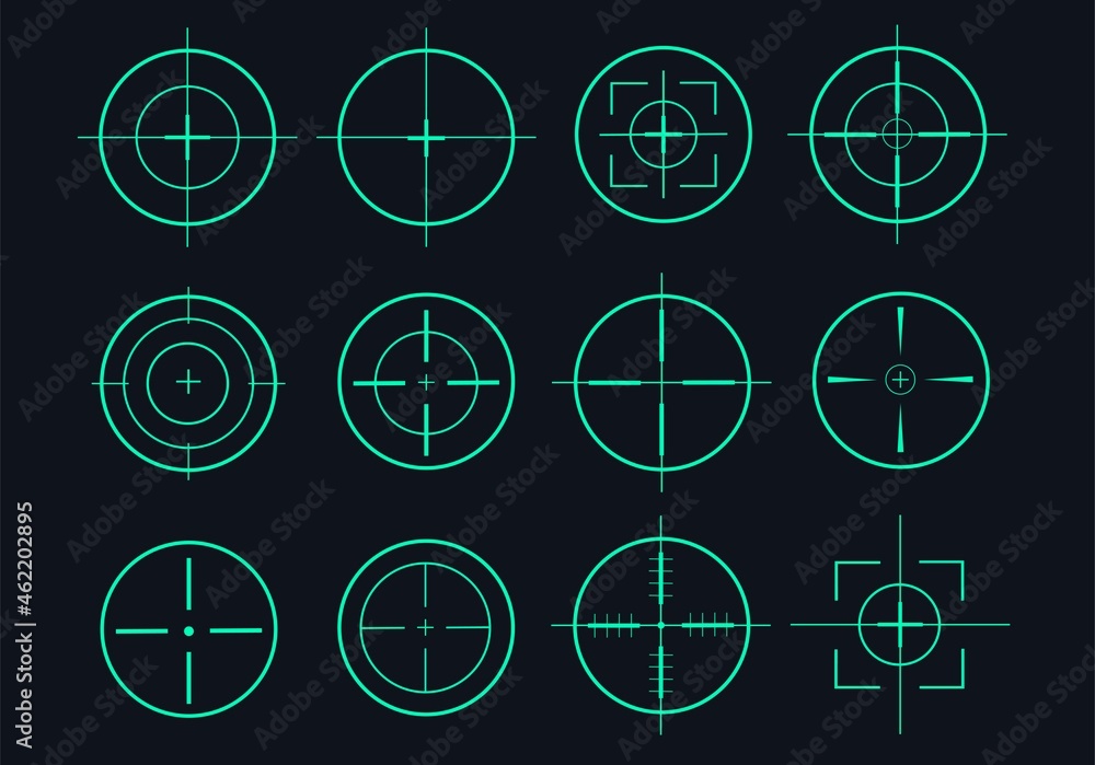 Optical sight of the weapon. Cross icons design for the game. Sniper ...
