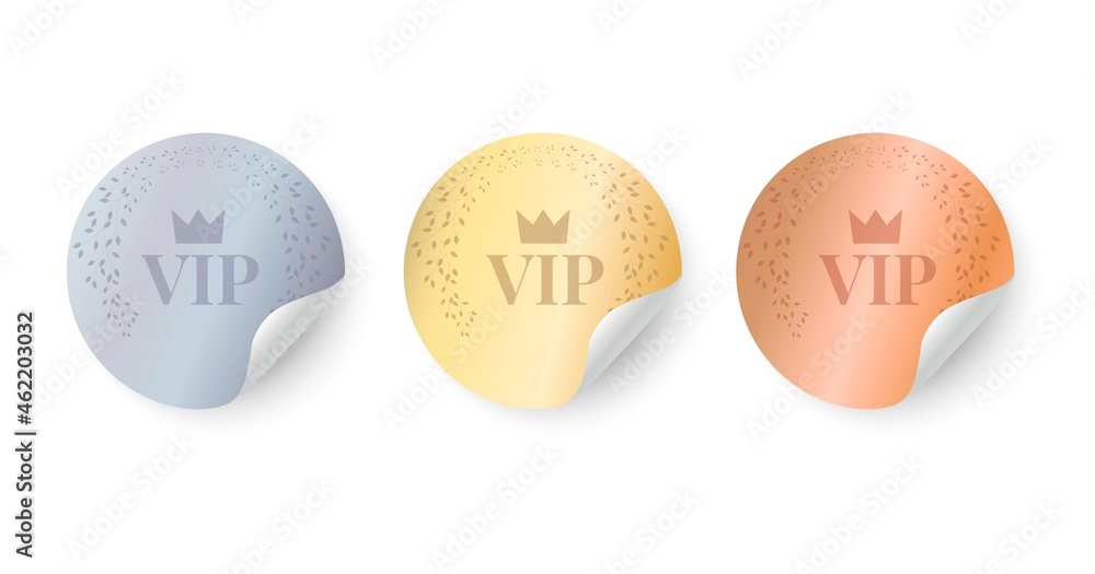 VIP stickers, in vintage style with a sticky layer. Shiny, Gold, Silver ...