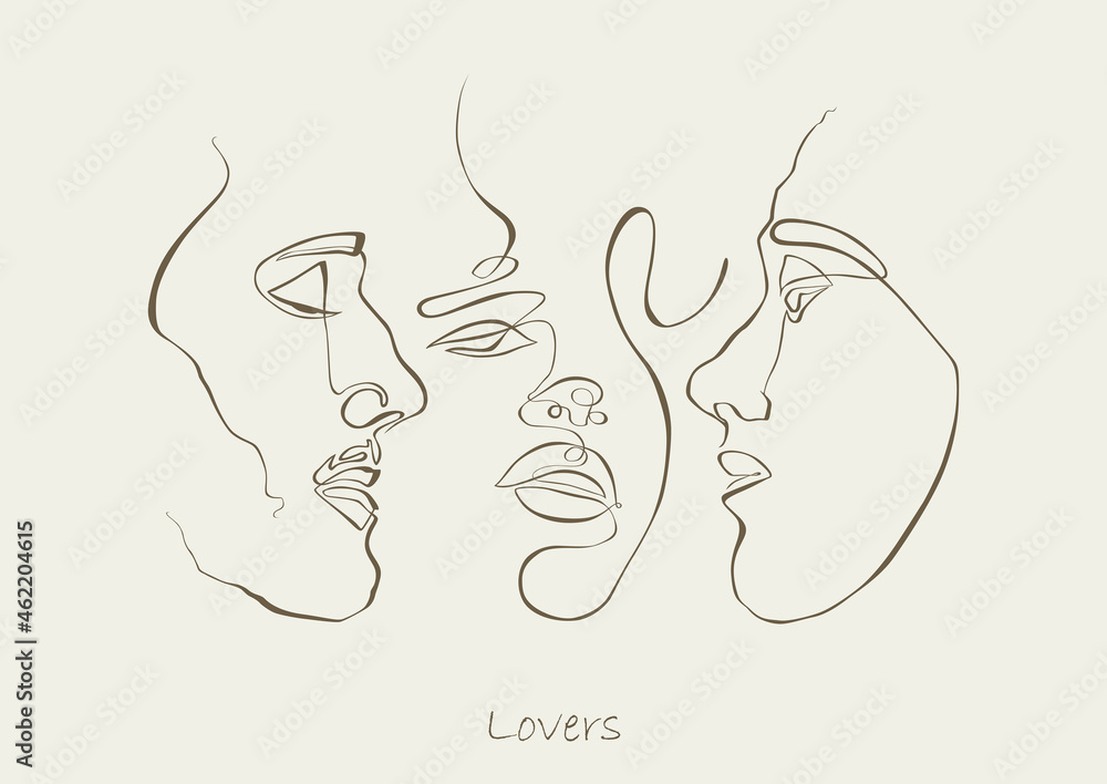 Threesome, love triangle. One line drawing. Continuous line. Sensual ...