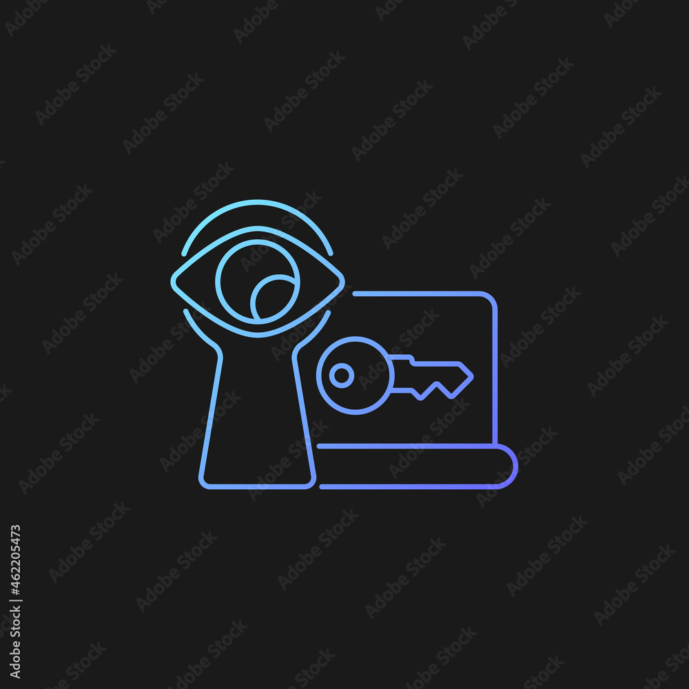 Shoulder surfing attack gradient vector icon for dark theme. Spying on ...