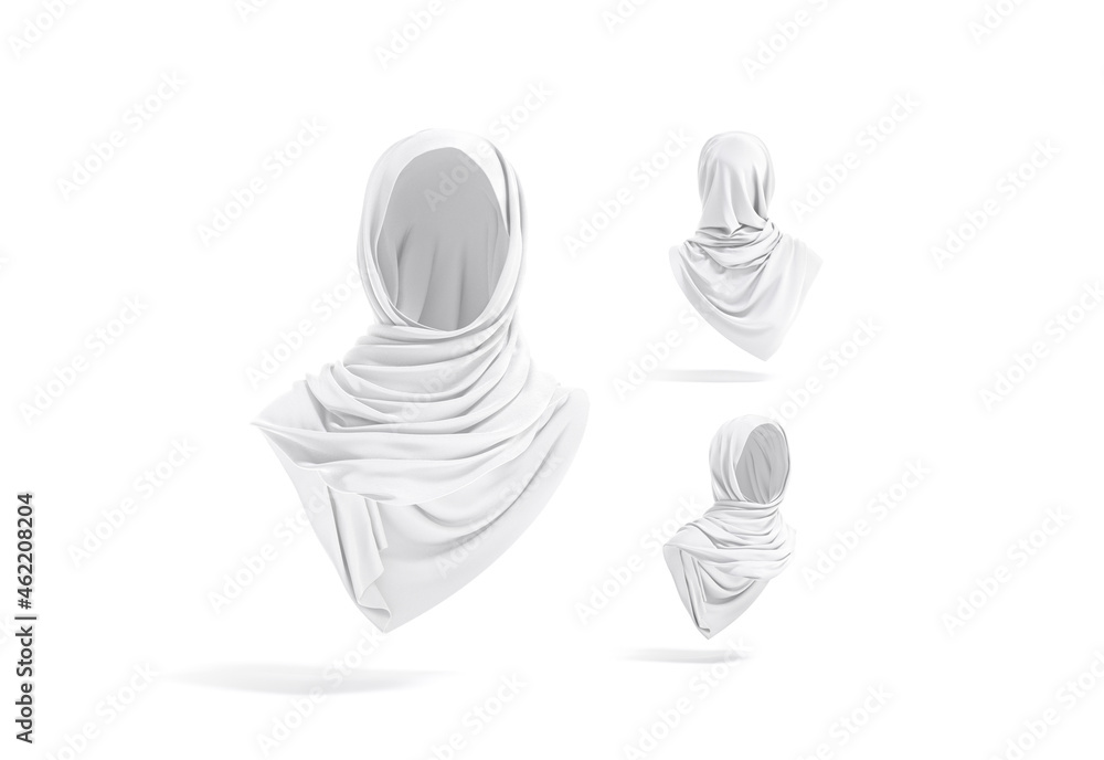 Blank white woman muslim hijab mockup, different views Stock ...