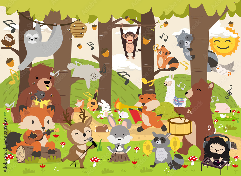Cute woodland forest animals cartoon character Stock Vector | Adobe Stock