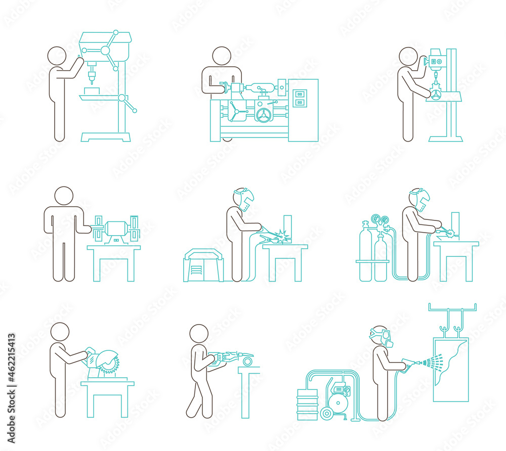 Pictograms line Icon collection of electric machine tools for metal ...