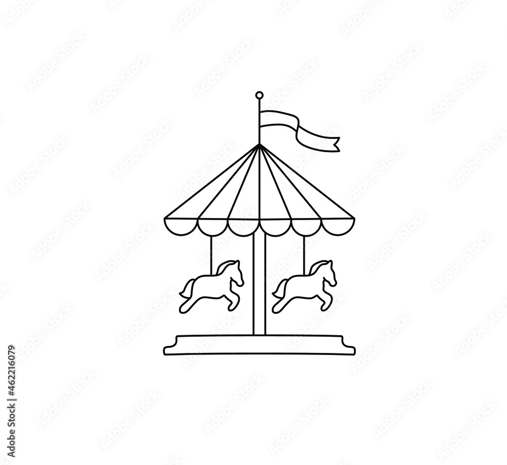 Vector isolated simple children's carousel with horses contour line ...