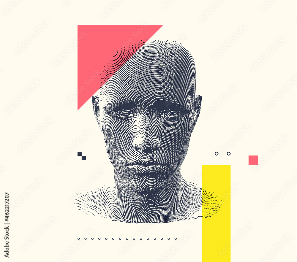 Abstract digital human head constructing from cubes. Minimalistic ...