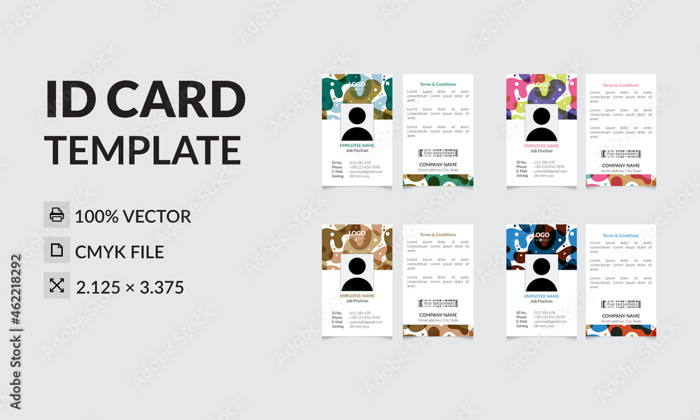 Collection of four standard ID Card design template with front and back ...