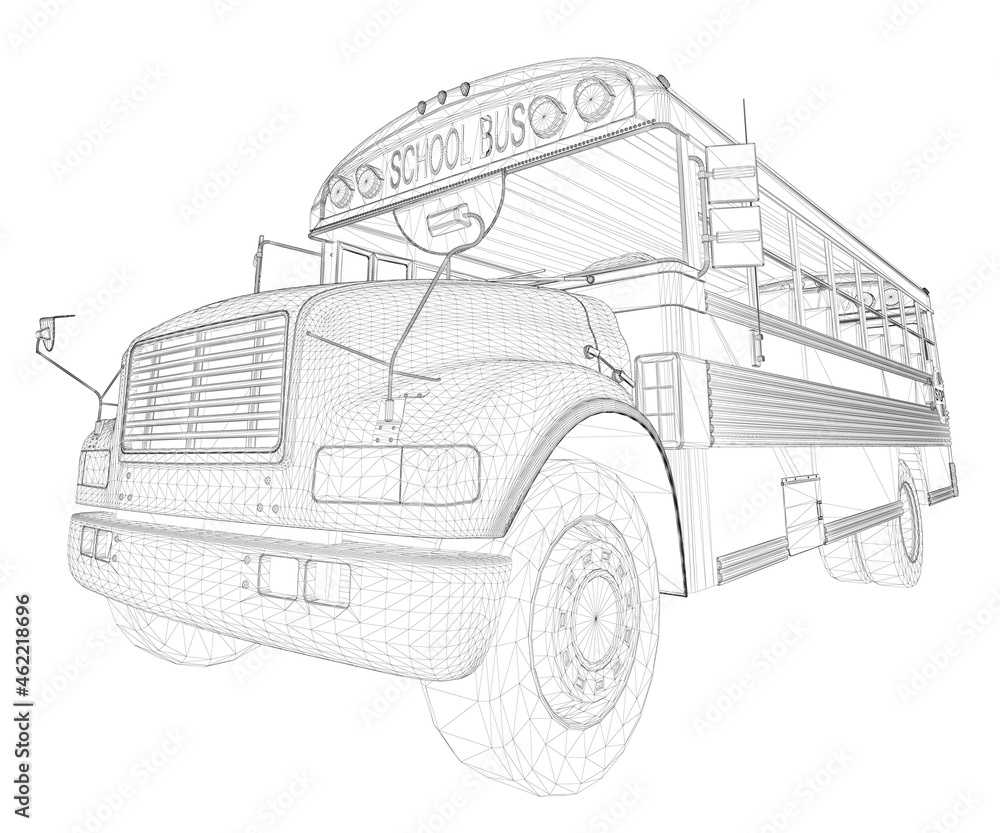 School bus wireframe from black lines isolated on white background ...