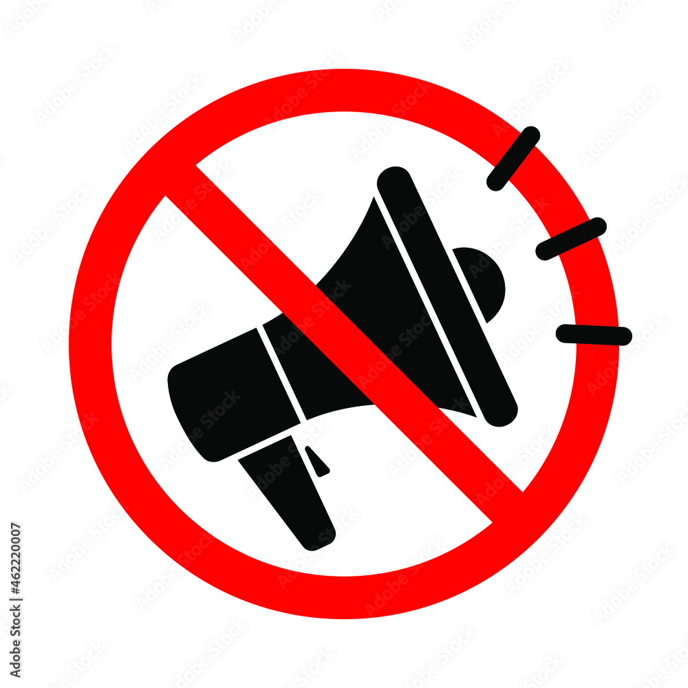Noise prohibition symbol. Megaphone ban sign in the circle isolated on ...