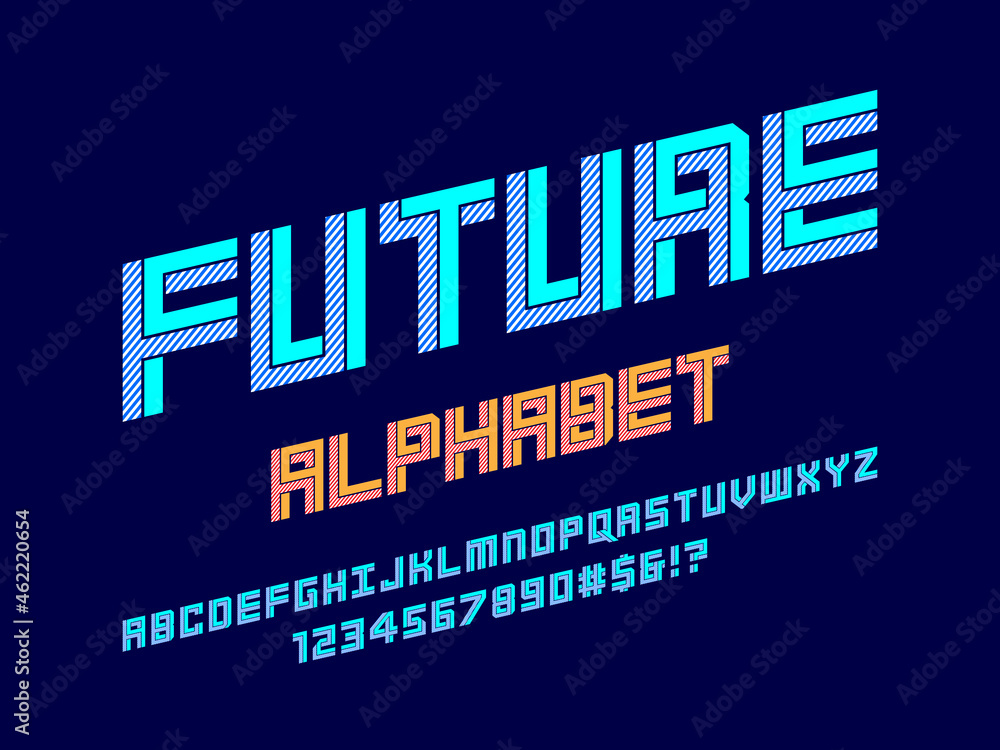 Optical illusion style alphabet design with uppercase, numbers and ...