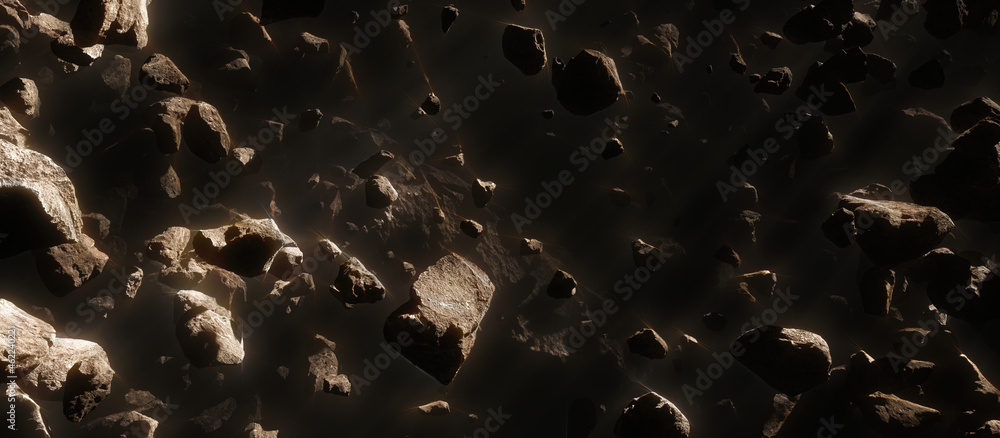 Asteroid Field in front of dwarf planet Panoramic Deep Space With ...