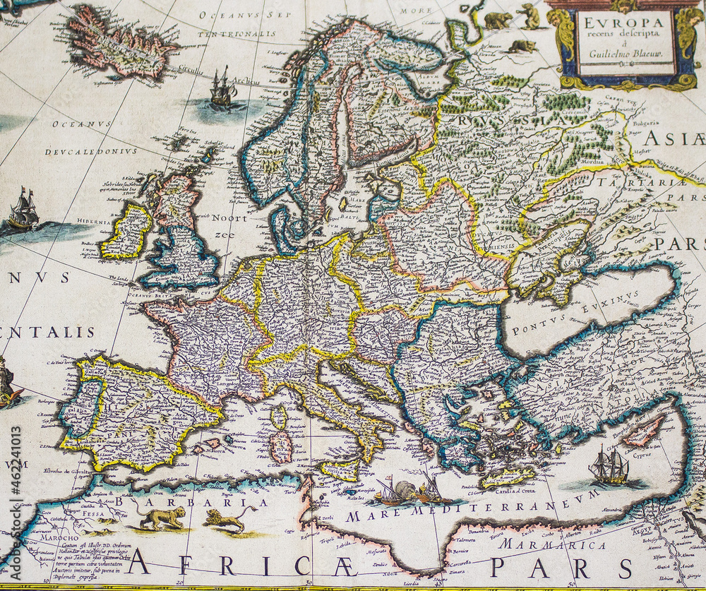 Ukraine, Kyiv - May 11, 2019: Old map of Europe. Retro cartography ...