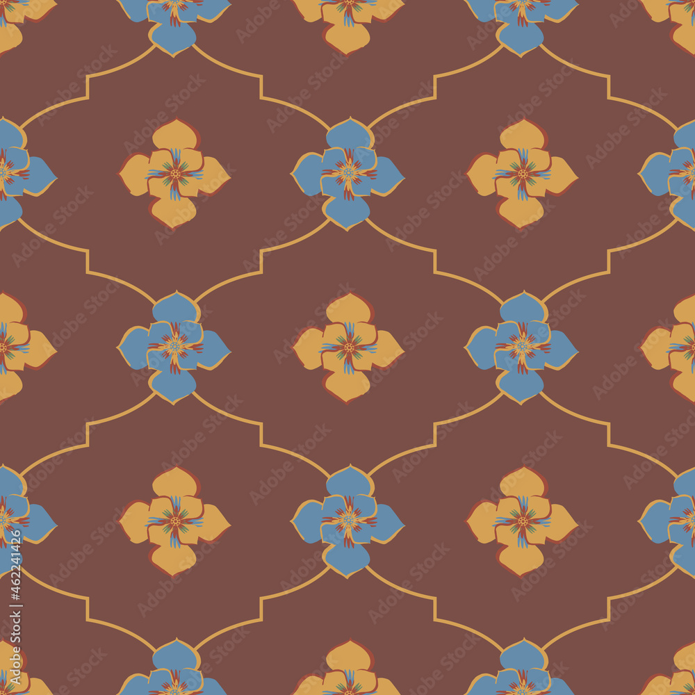 Medieval rose ogee vector pattern background. Azulejo tile style ...