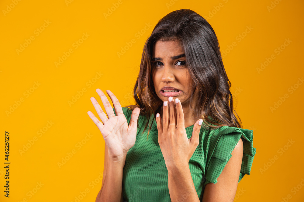 Stinky. Bad smell. Young woman looking disgusted because of the stinky ...