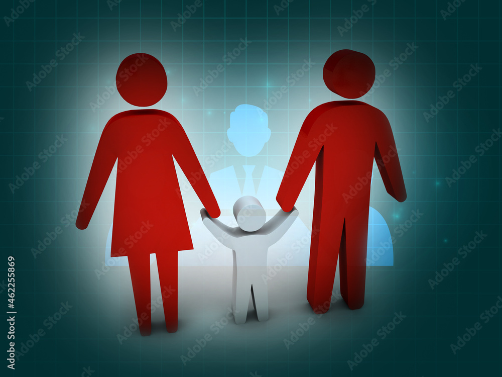 3d illustration Nuclear family . Basic social unit. Two parents and ...