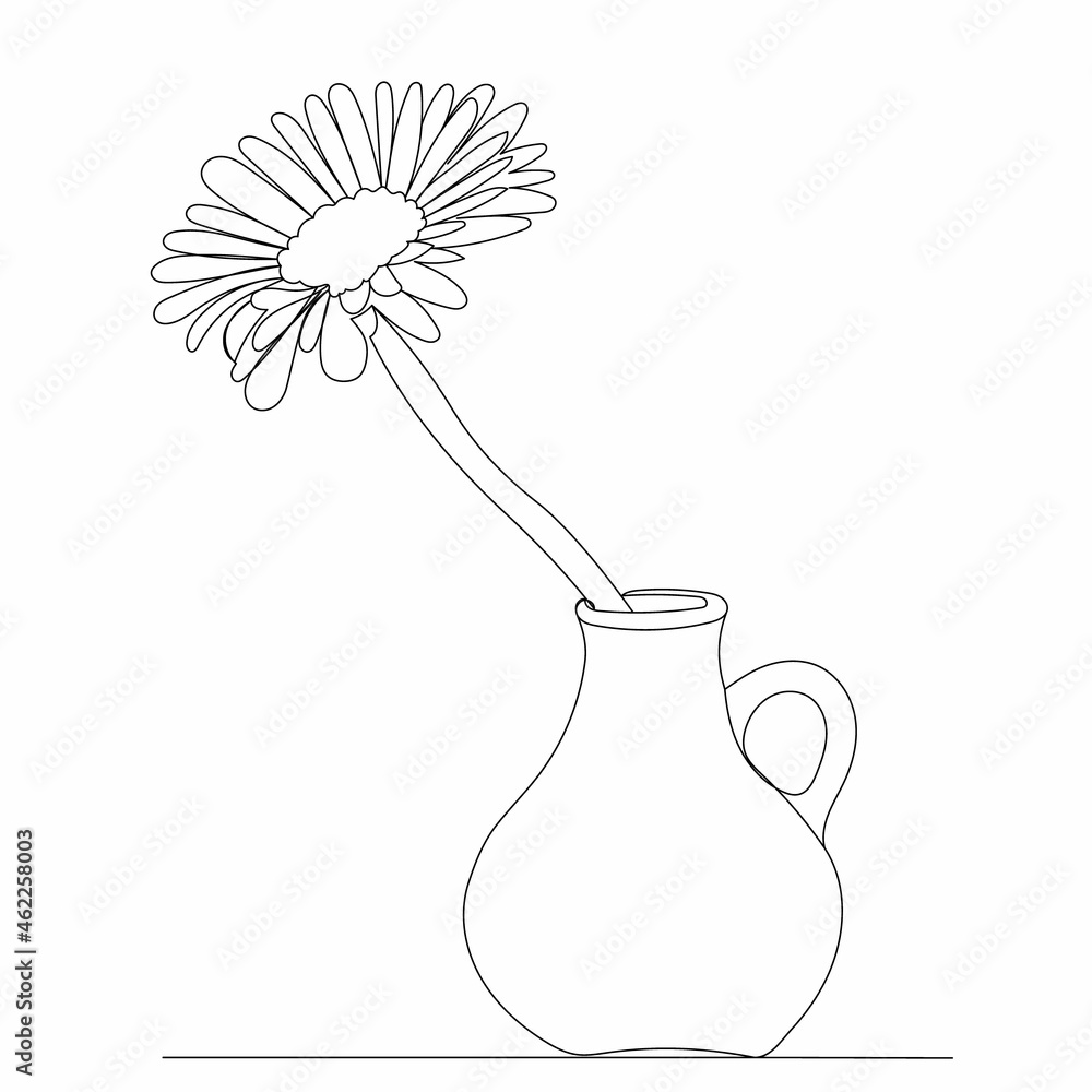gerbera in vase line drawing, isolated, vector Stock Vector | Adobe Stock