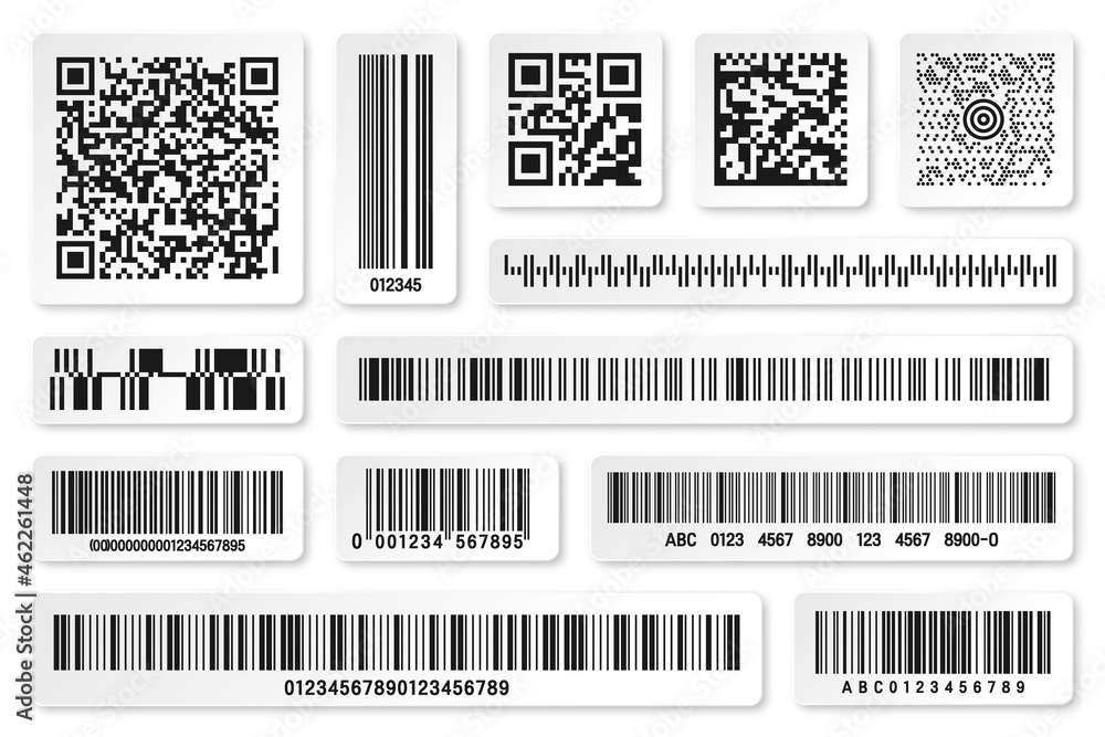 Set of product barcodes and QR codes. Identification tracking code ...