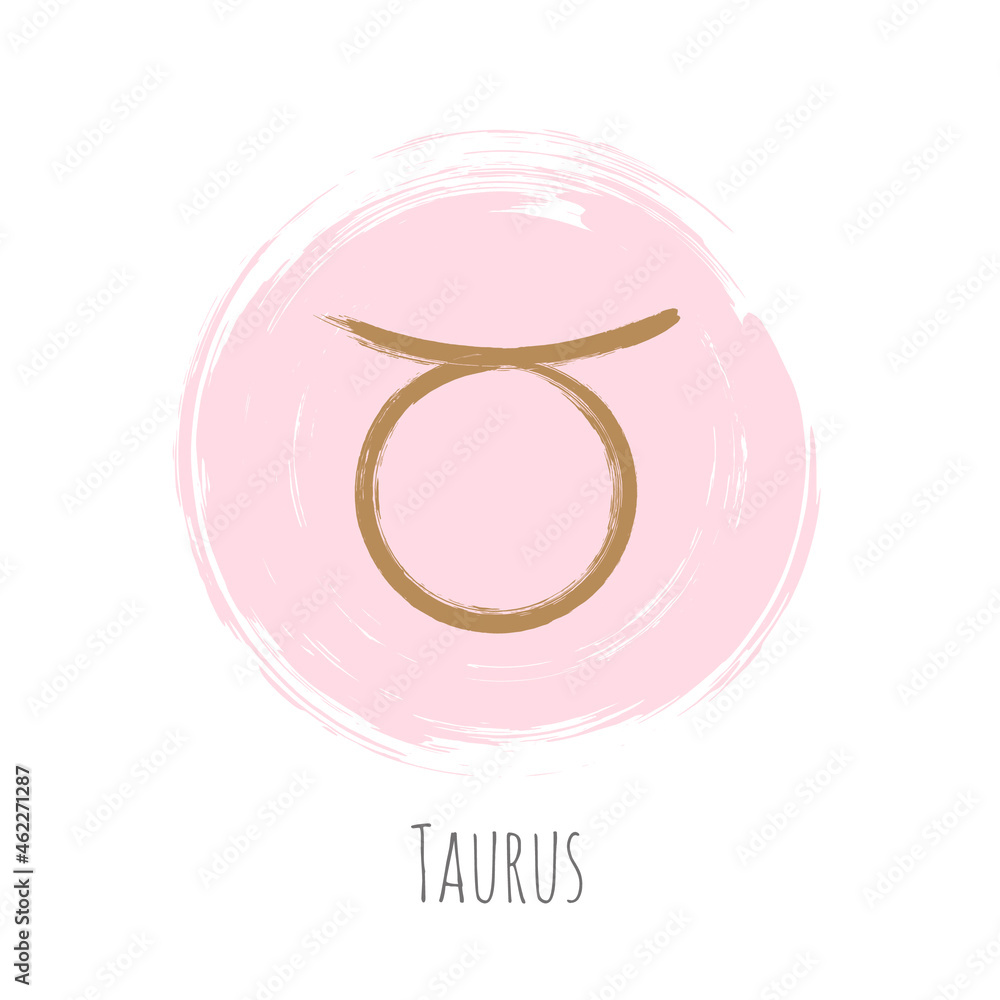 Rose pink gold color round Taurus zodiac sign, hand painted circle ...