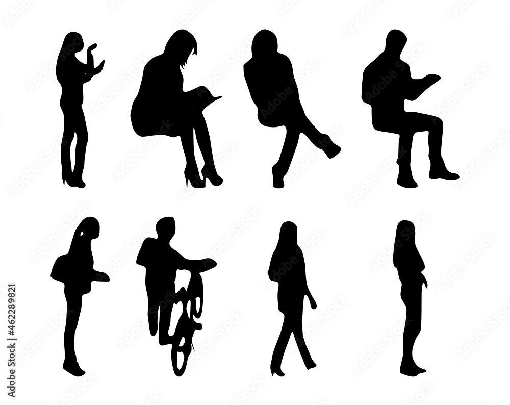 Vector illustration, Outline silhouettes of people, Contour drawing ...