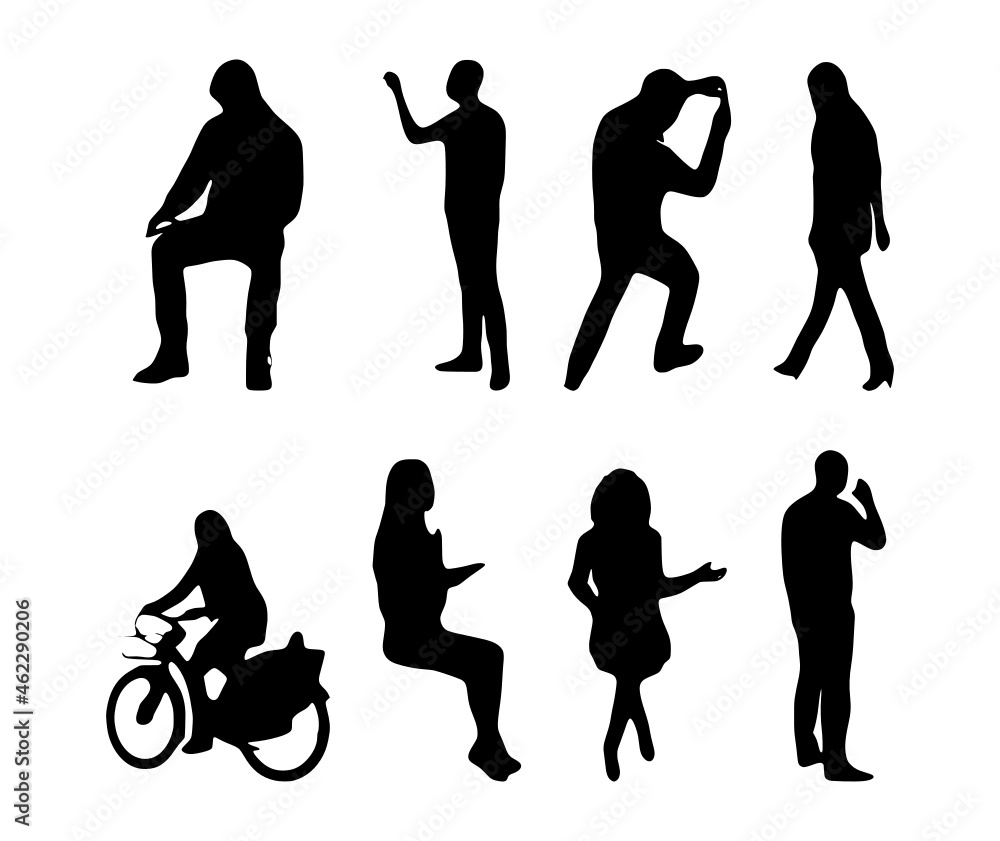 Vector illustration, Outline silhouettes of people, Contour drawing ...