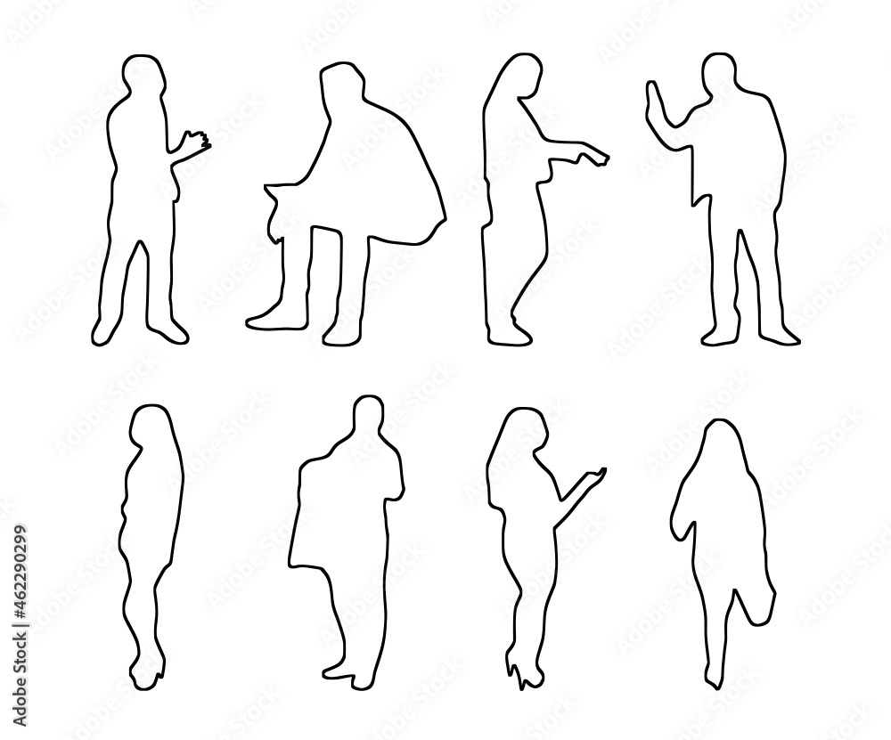 Vector illustration, Outline silhouettes of people, Contour drawing ...