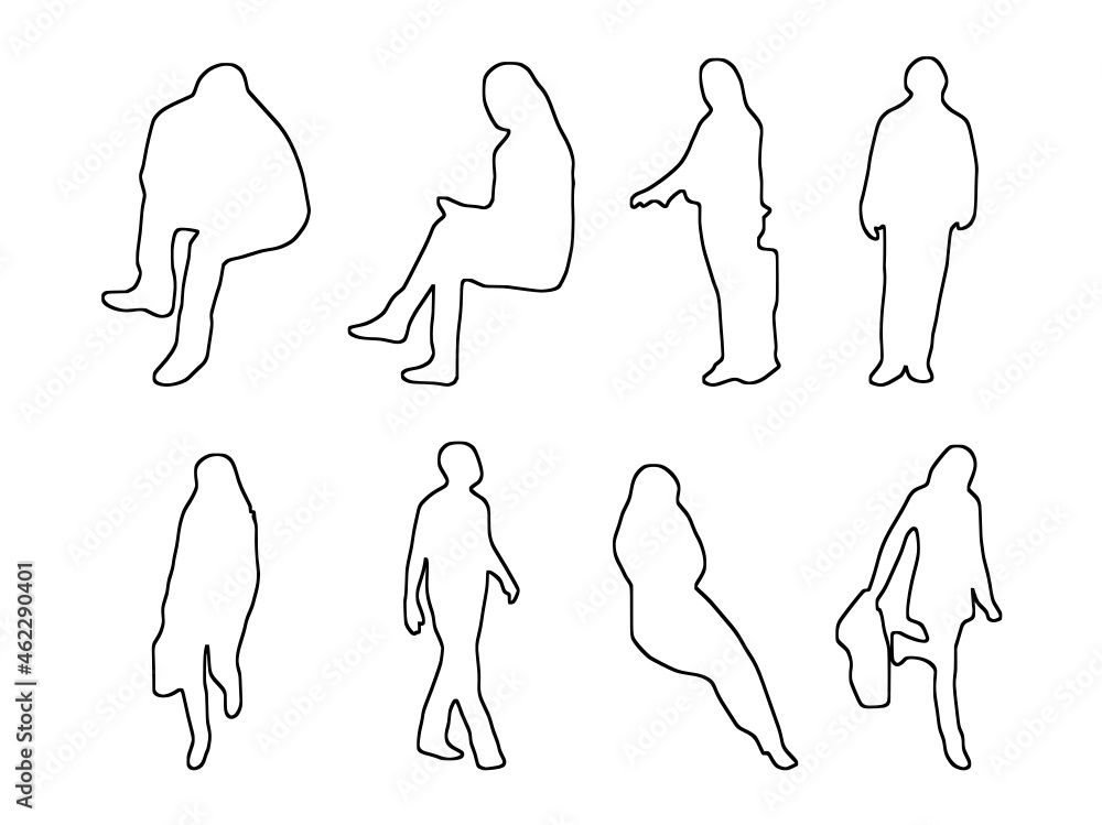 Vector illustration, Outline silhouettes of people, Contour drawing ...