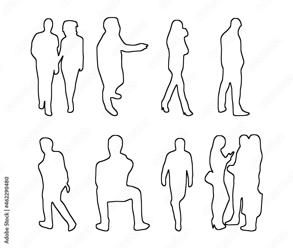 Vector illustration, Outline silhouettes of people, Contour drawing ...