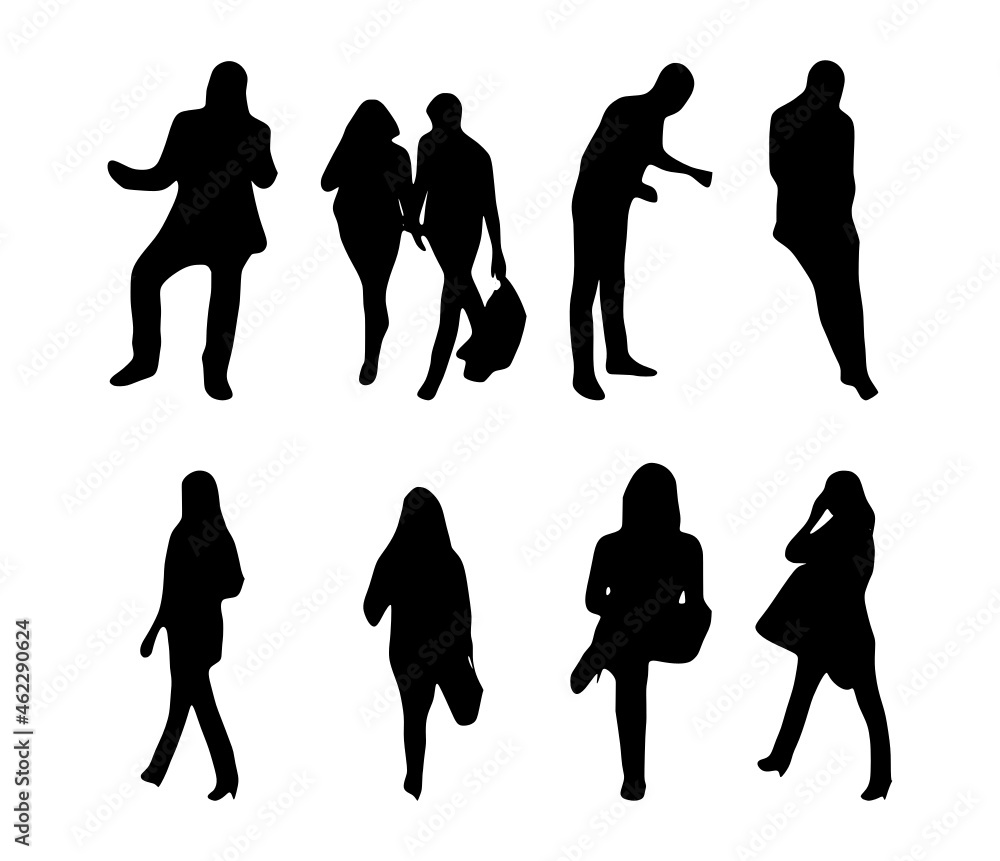 Vector illustration, Outline silhouettes of people, Contour drawing ...