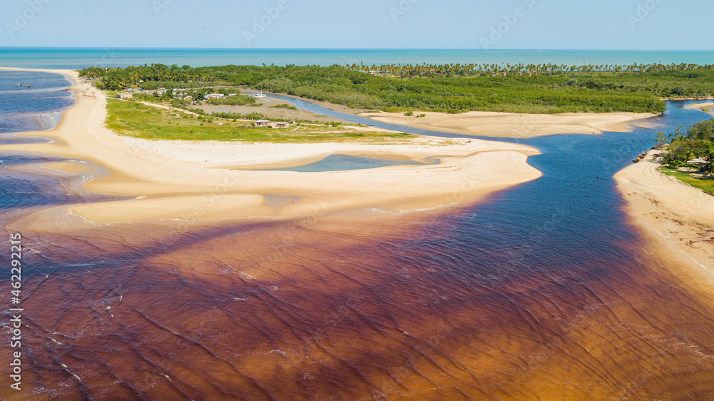 Ponta de Corumbau, Prado, Bahia. Aerial view of the mouth of the ...