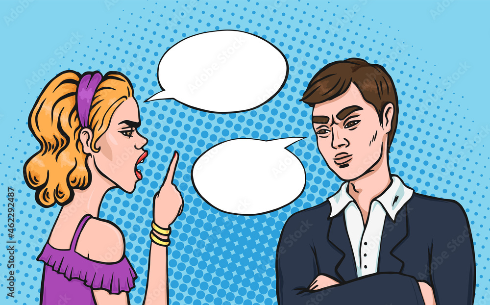 Couple Fighting with speec bubble for text, hand drawn pop art comics ...