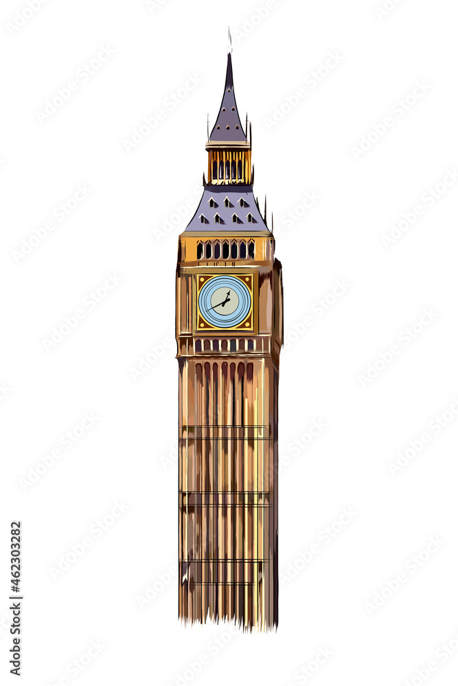 London big ben tower from multicolored paints. Splash of watercolor ...