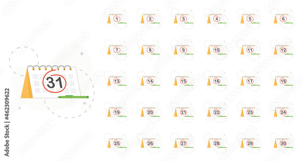 Calendars for all 31 days of a month. Flip flop calendar. Circled ...