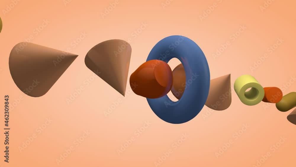 Loop 3d animation of a set of geometric shapes, primitives flying ...