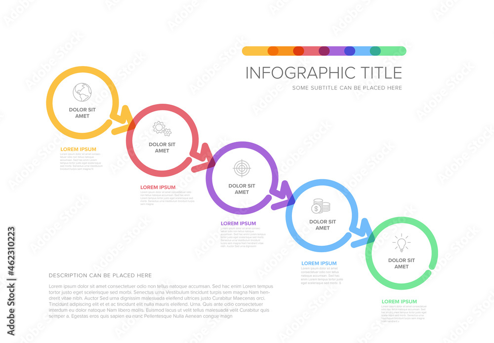 Minimalistic Thick Line Five Steps Circle Elements Layout Stock ...