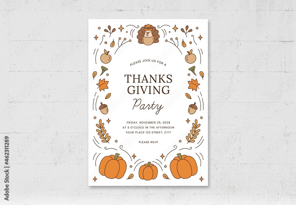 Autumn Fall Thanksgiving Flyer Card with Illustrations Stock Template ...