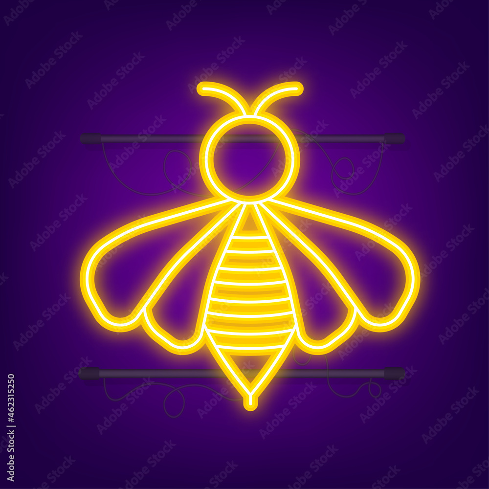 Honey flying bee. Bee icon. Neon style. Vector illustration Stock ...