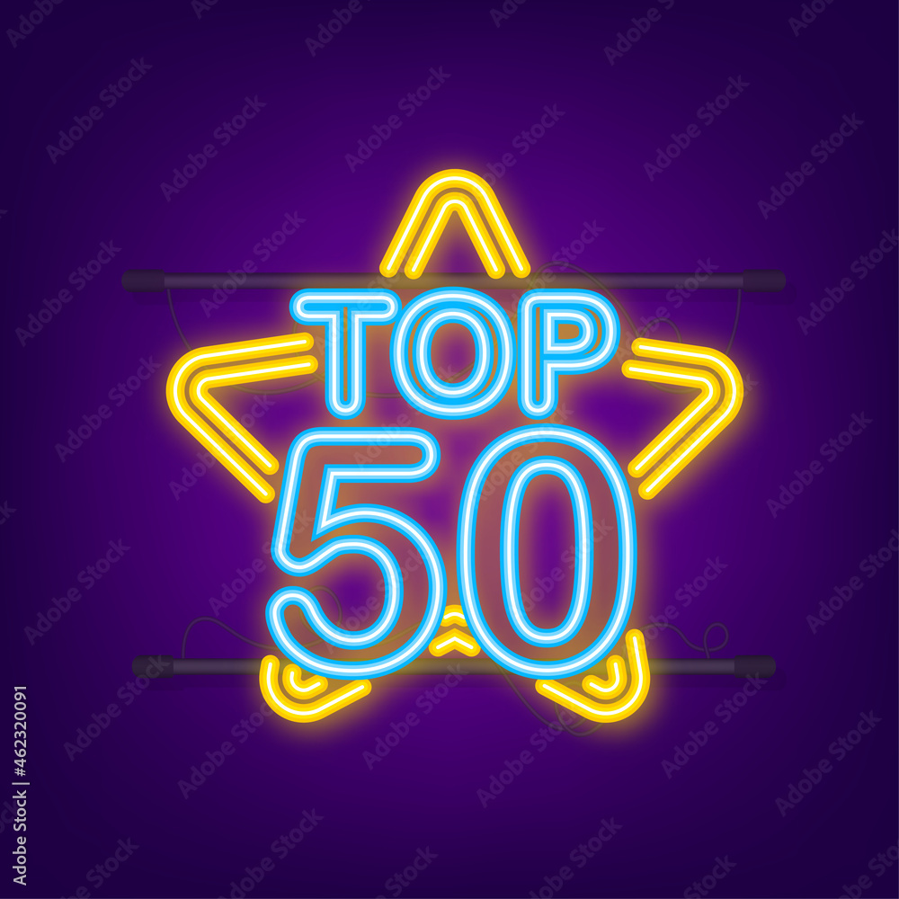 Vecteur Stock Top 50 - Top Ten gold with blue neon label on black ...