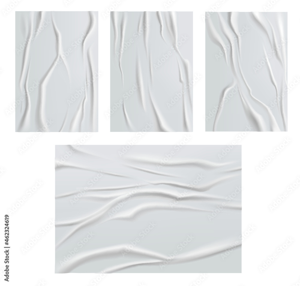 White glued paper wrinkled and crumpled poster paper texture. Vector ...