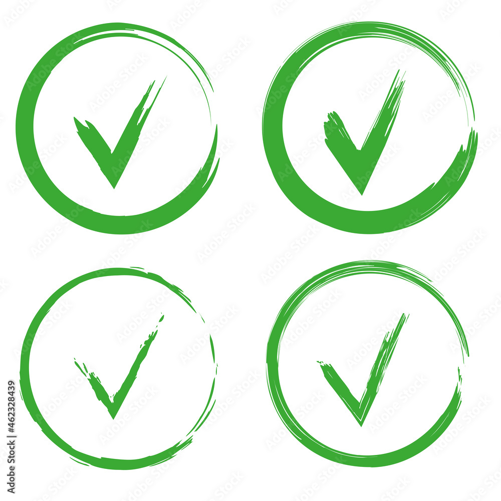 Set of green mark in circle. Checklist concept. Approved sign. Voice ... Set of green mark in circle. Checklist concept. Approved sign. Voice ...