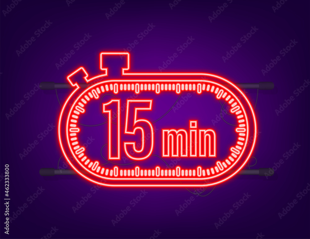 The 15 minutes, stopwatch vector neon icon. Stopwatch icon in flat ...